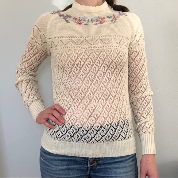 Wisteda | Sweaters | Vintage 6s Victorian Style Cream Floral Sweater ...